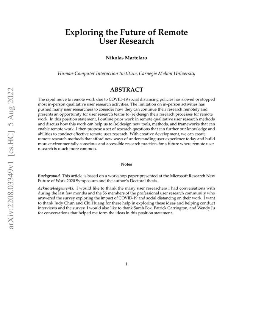 Exploring The Future Of Remote User Research Deepai