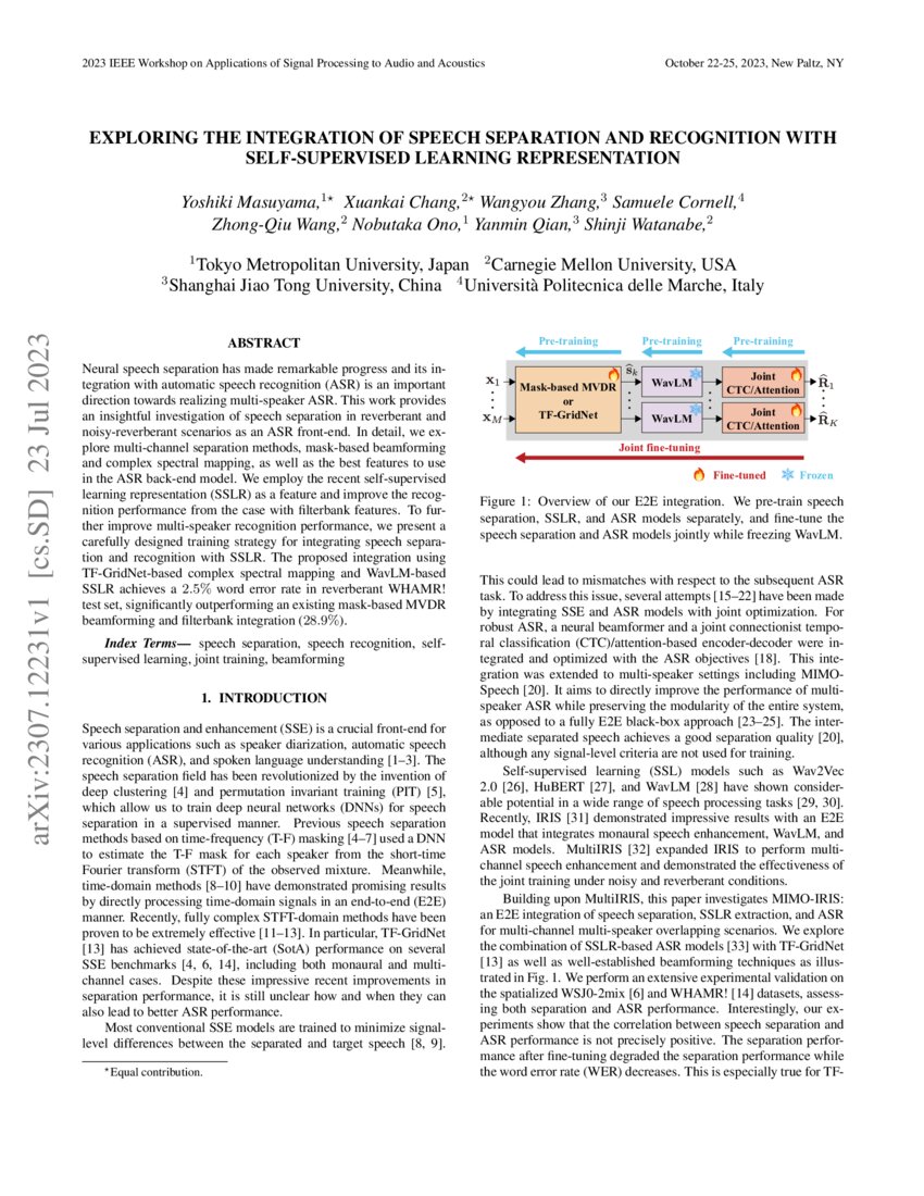 Exploring the Integration of Speech Separation and Recognition with ... Exploring the Integration of Speech Separation and Recognition with ...