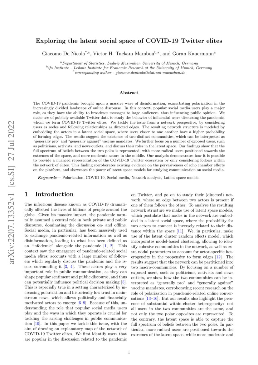 Exploring the latent social space of COVID-19 Twitter elites | DeepAI Exploring the latent social space of COVID-19 Twitter elites | DeepAI