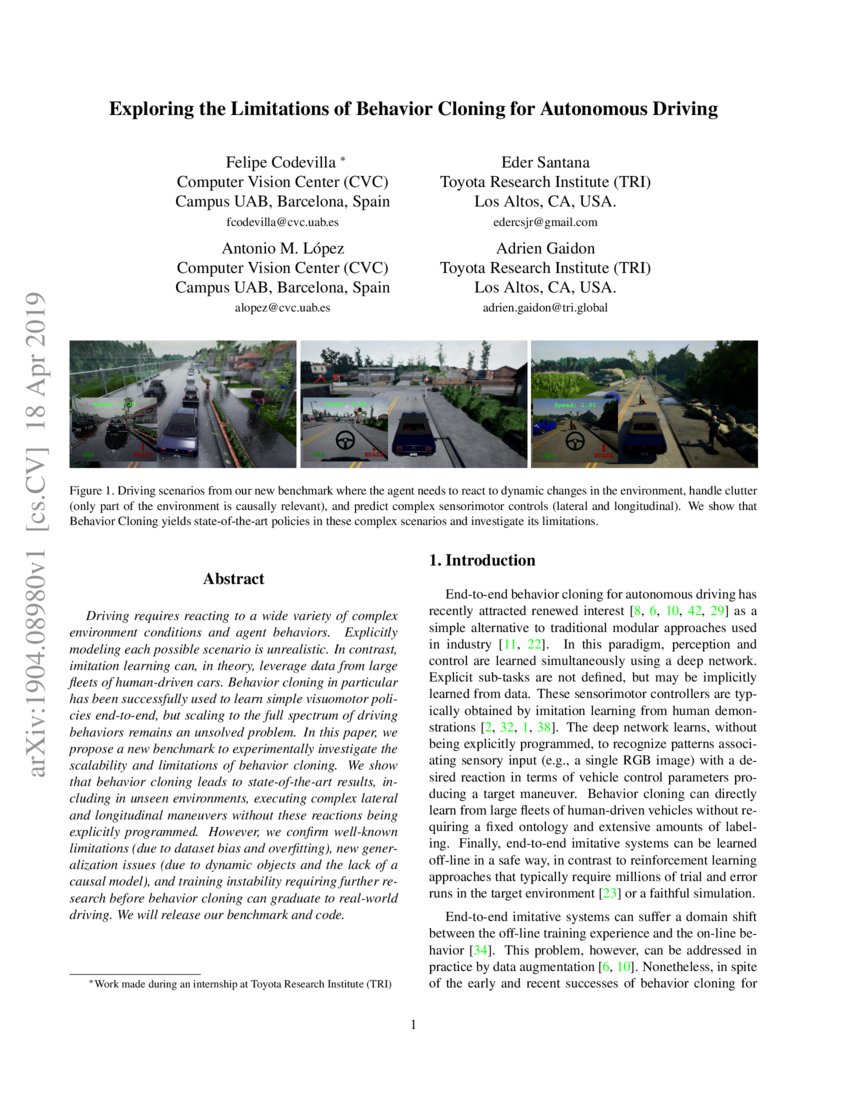 Exploring the Limitations of Behavior Cloning for Autonomous Driving | DeepAI