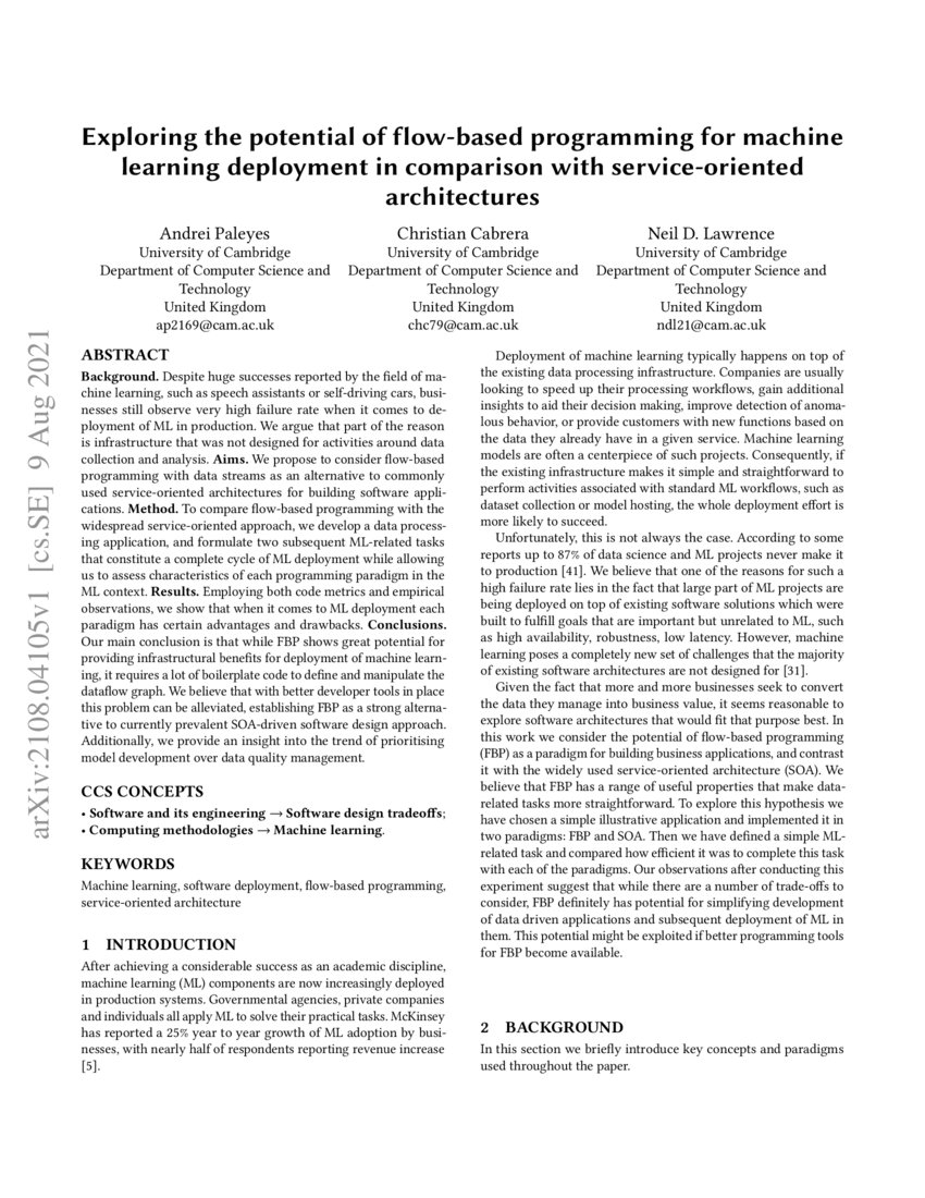 Exploring The Potential Of Flow Based Programming For Machine Learning Deployment In Comparison