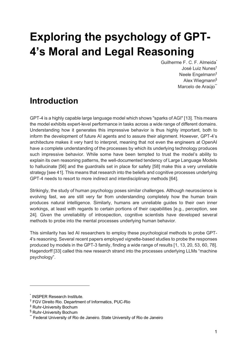 Exploring the psychology of GPT-4's Moral and Legal Reasoning | DeepAI