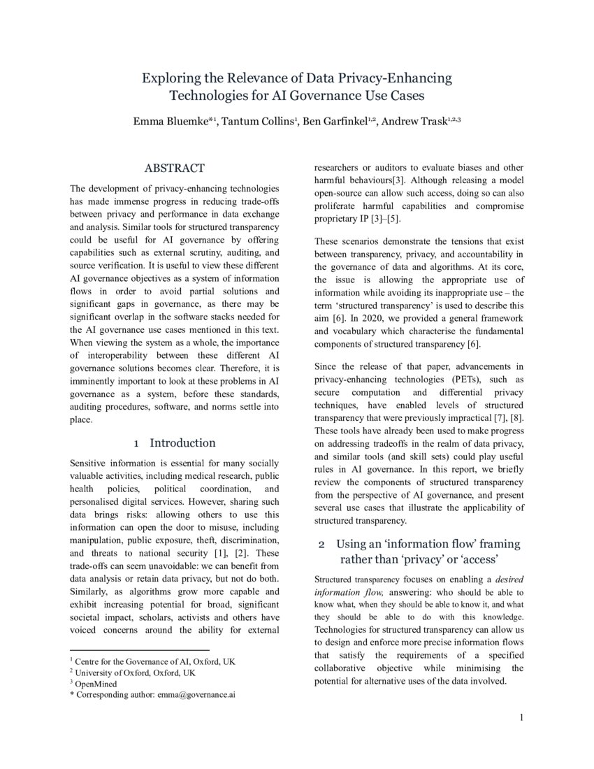 Exploring the Relevance of Data Privacy-Enhancing Technologies for AI ...