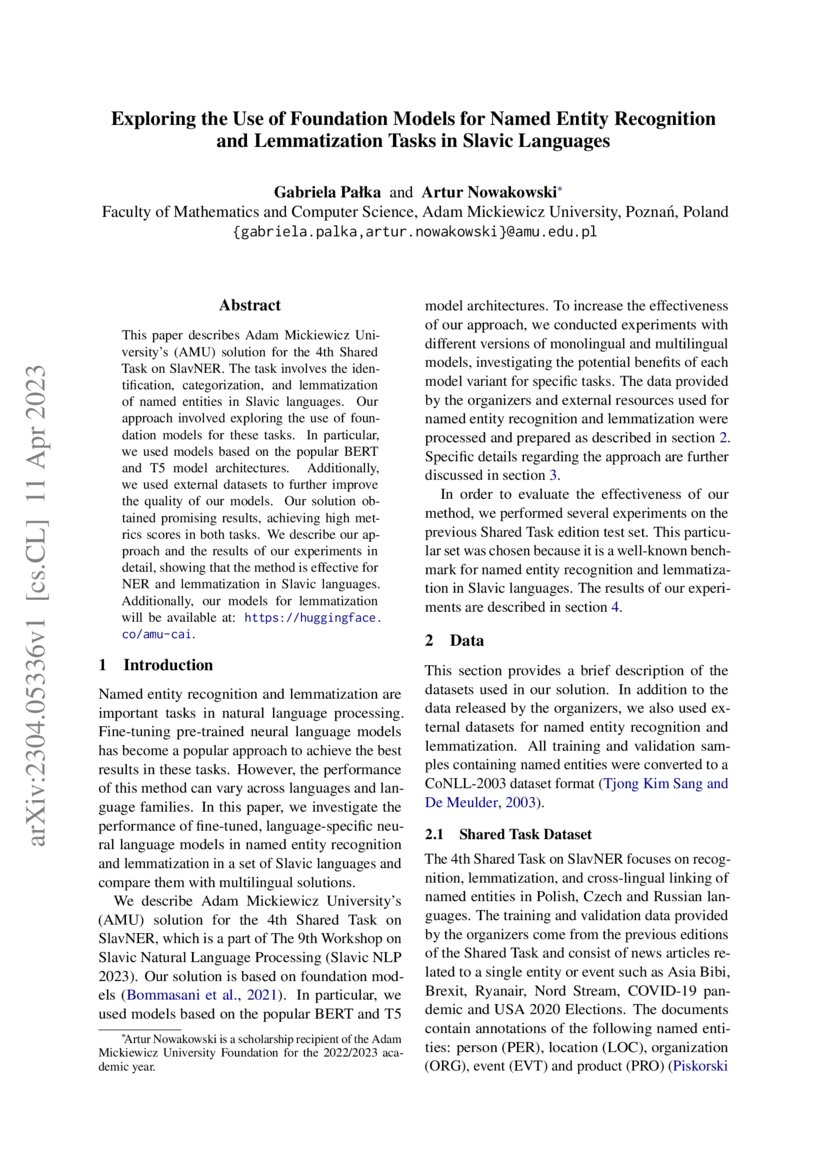 Exploring The Use Of Foundation Models For Named Entity Recognition And Lemmatization Tasks In