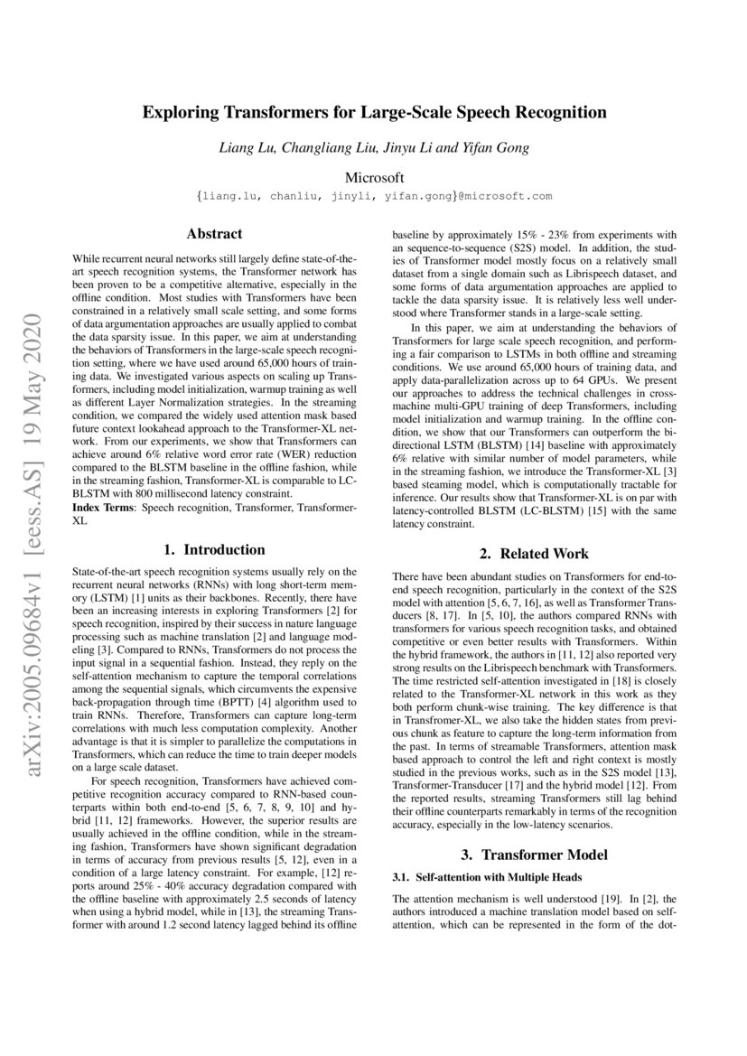 Exploring Transformers for Large-Scale Speech Recognition | DeepAI