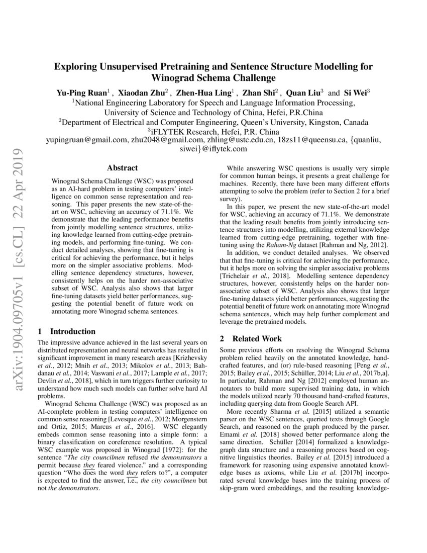 Exploring Unsupervised Pretraining and Sentence Structure Modelling for ...