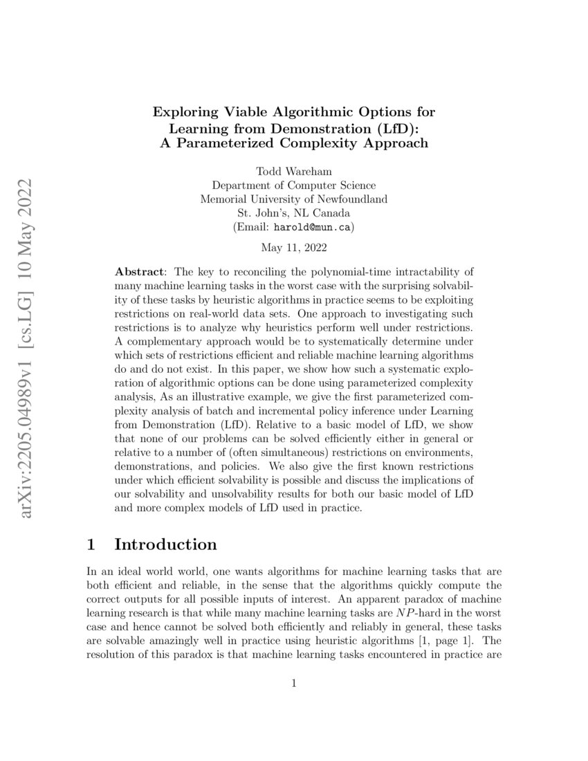 Exploring Viable Algorithmic Options for Learning from Demonstration (LfD): A Parameterized ...