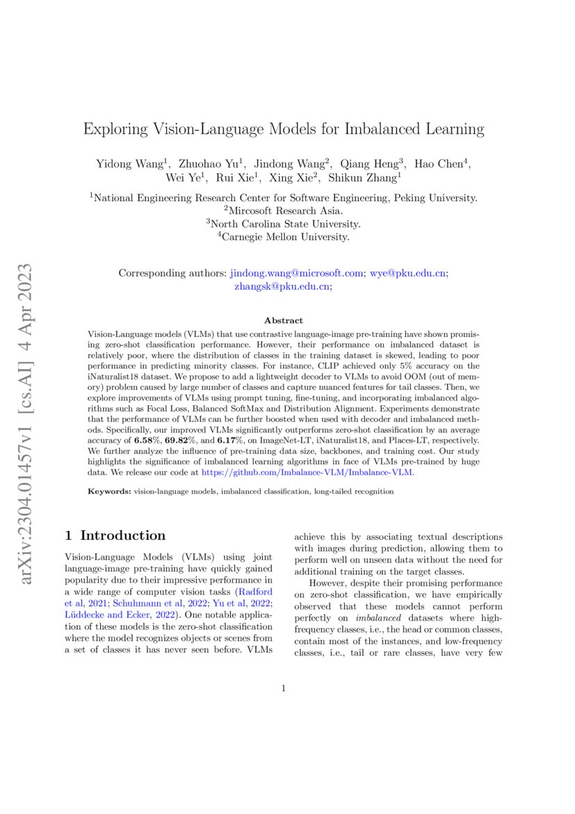 Exploring Vision-Language Models for Imbalanced Learning | DeepAI Exploring Vision-Language Models for Imbalanced Learning | DeepAI