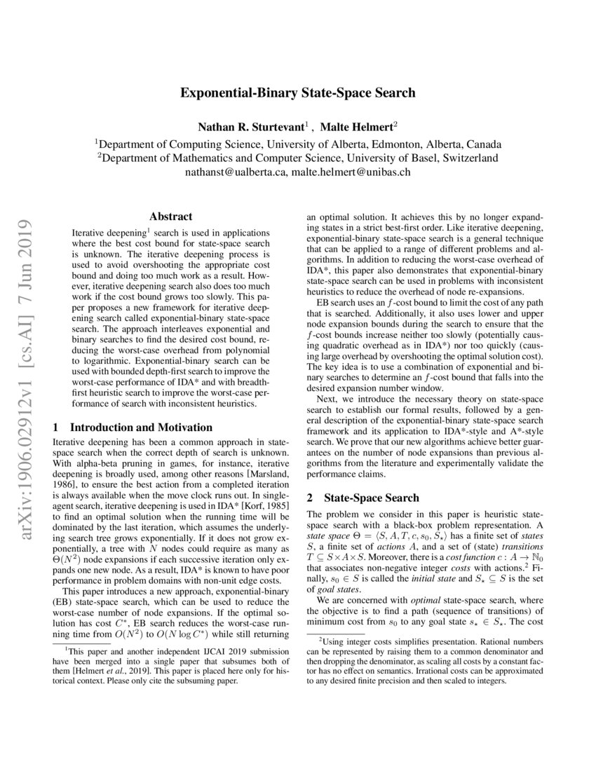 Exponential-Binary State-Space Search | DeepAI