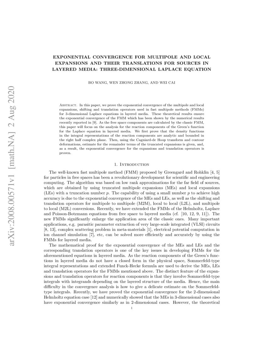 Exponential convergence for multipole and local expansions and their ...