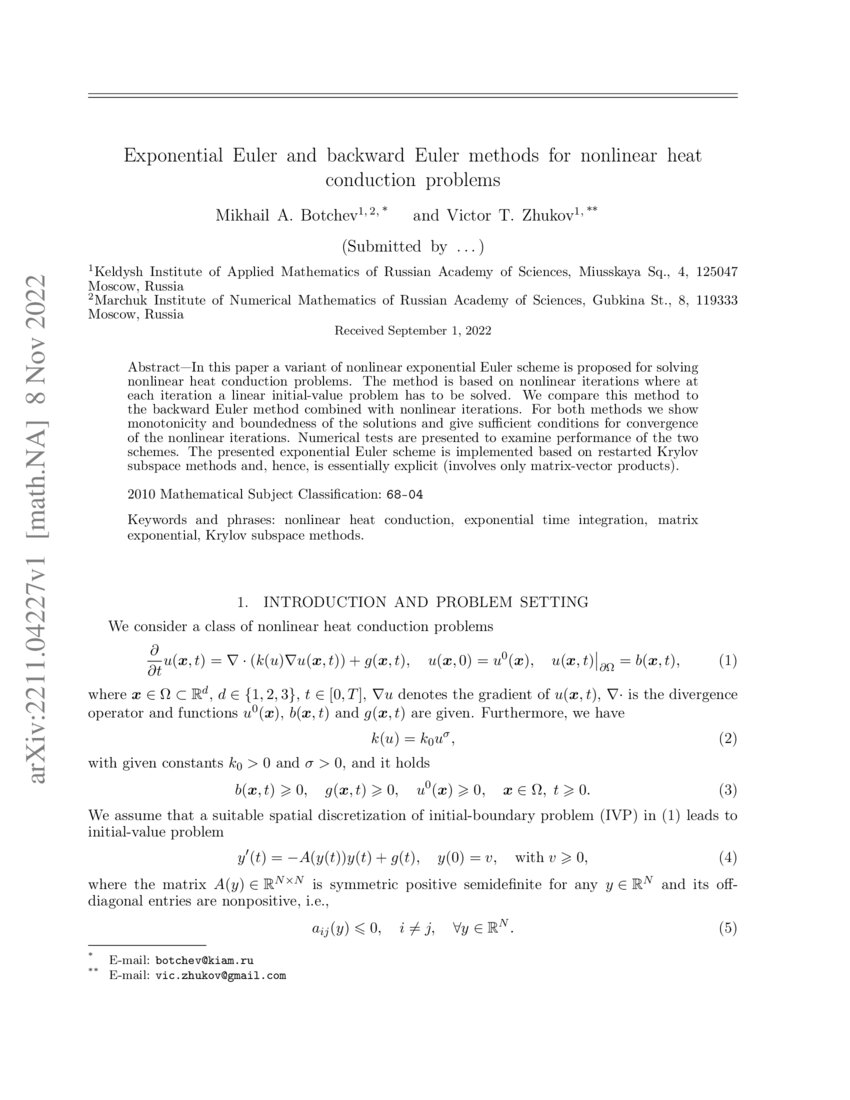 Exponential Euler And Backward Euler Methods For Nonlinear Heat