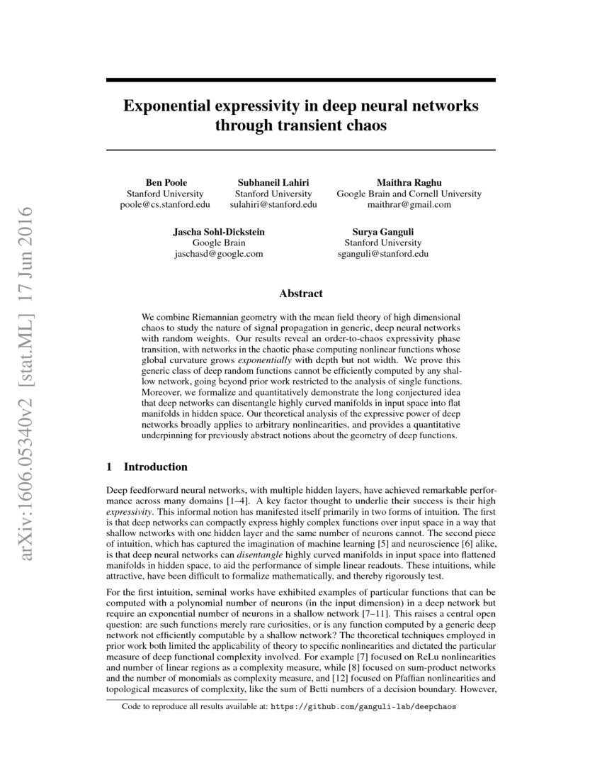 Exponential expressivity in deep neural networks through transient chaos | DeepAI