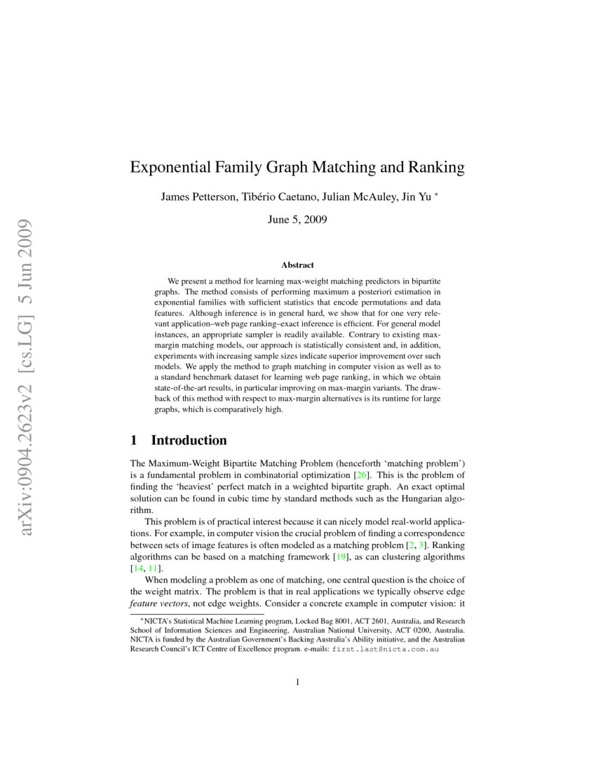Exponential Family Graph Matching and Ranking | DeepAI