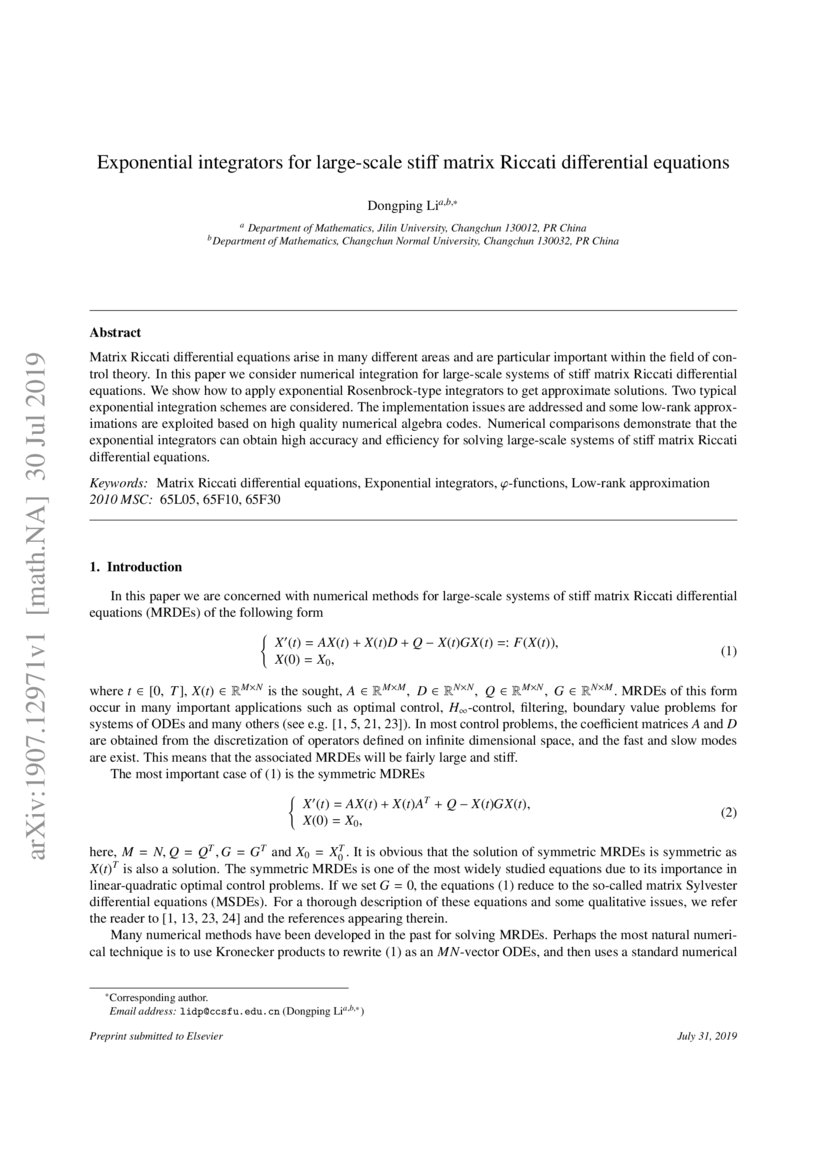Exponential Integrators For Large Scale Stiff Matrix Riccati Differential Equations Deepai