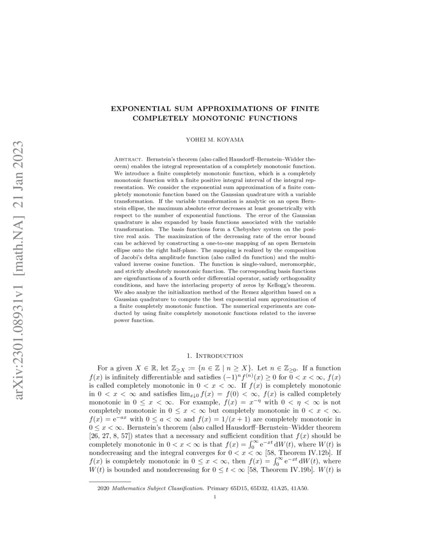 Exponential Sum Approximations Of Finite Completely Monotonic Functions