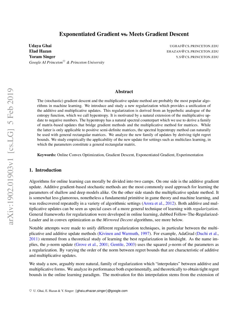 Exponentiated Gradient Meets Gradient Descent Deepai