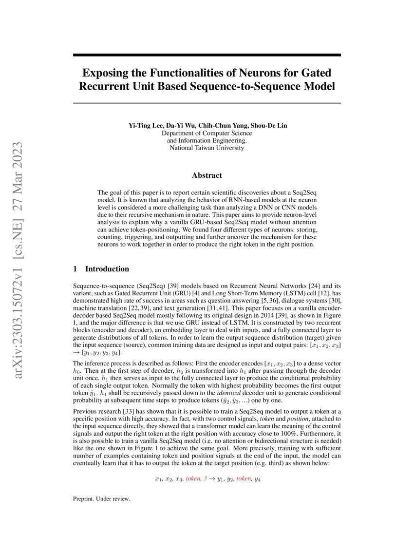 Exposing The Functionalities Of Neurons For Gated Recurrent Unit Based Sequence To Sequence