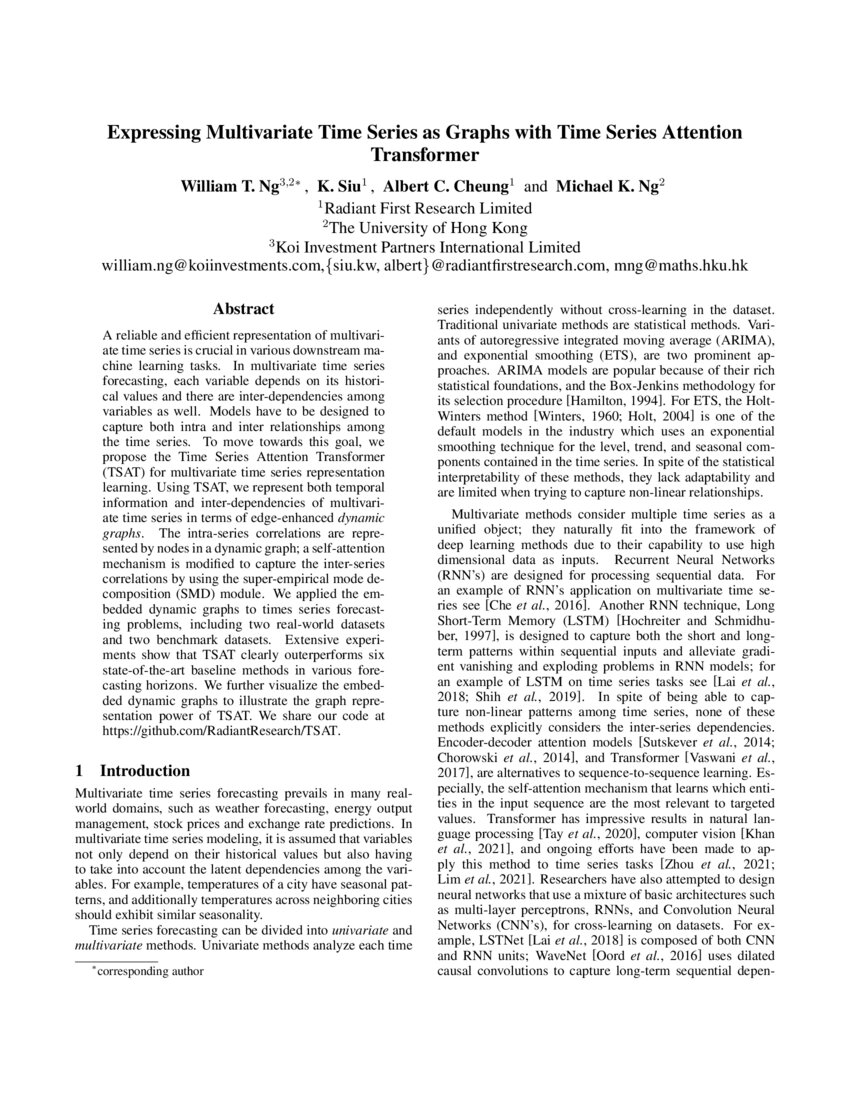 Expressing Multivariate Time Series As Graphs With Time Series Attention Transformer Deepai