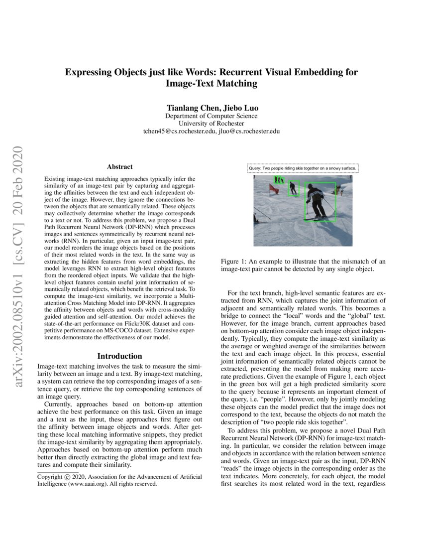Expressing Objects just like Words: Recurrent Visual Embedding for Image-Text Matching | DeepAI