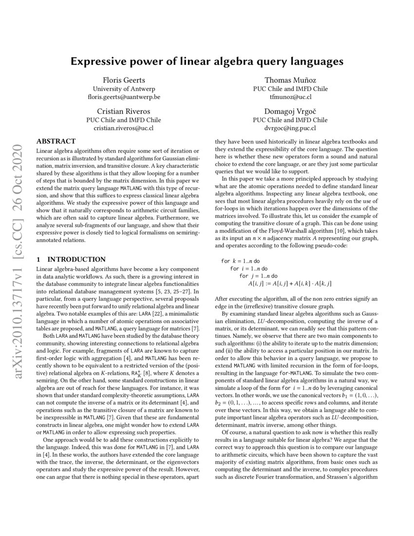 Expressive power of linear algebra query languages | DeepAI