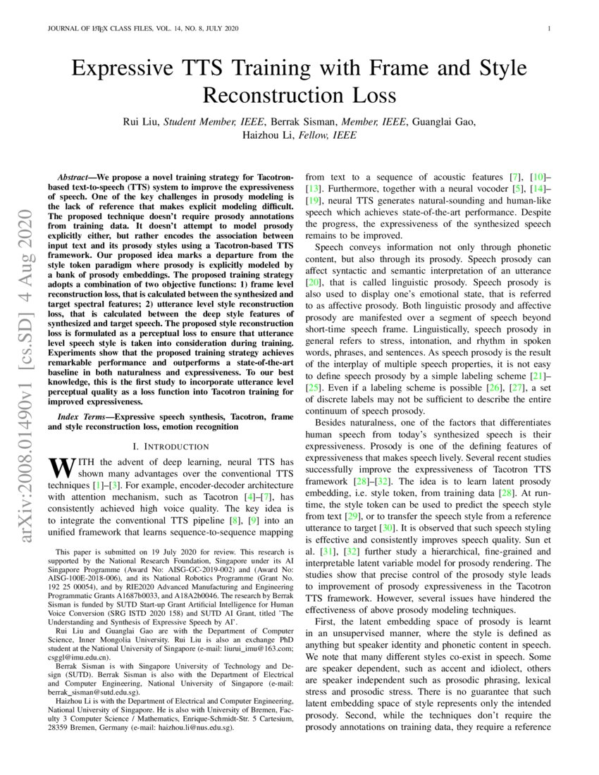 Expressive TTS Training with Frame and Style Reconstruction Loss | DeepAI