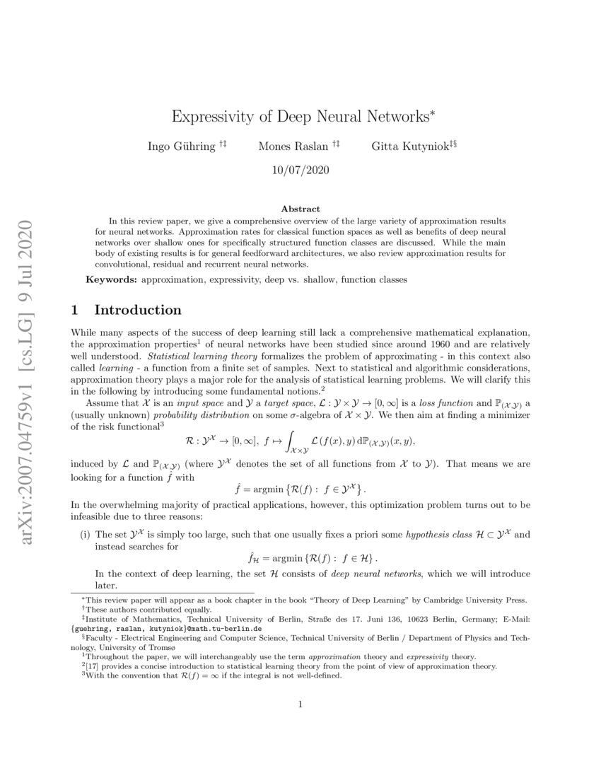 Expressivity Of Deep Neural Networks Deepai
