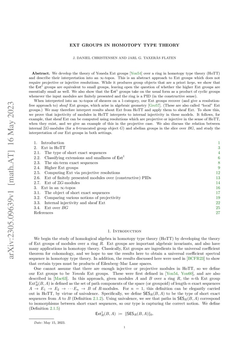 Ext groups in Homotopy Type Theory | DeepAI