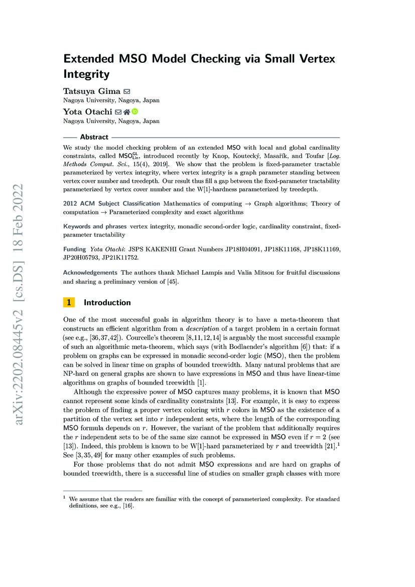 Extended MSO Model Checking via Small Vertex Integrity | DeepAI