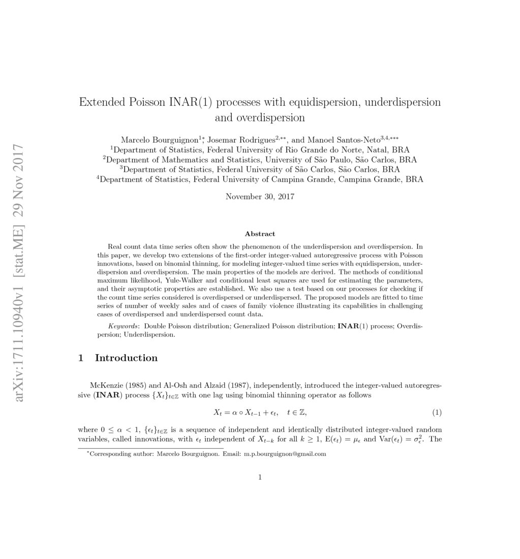 Extended Poisson INAR(1) processes with equidispersion, underdispersion ...