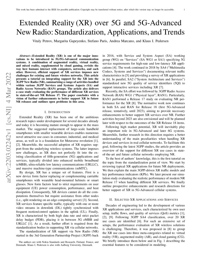 Extended Reality (XR) over 5G and 5G-Advanced New Radio ...