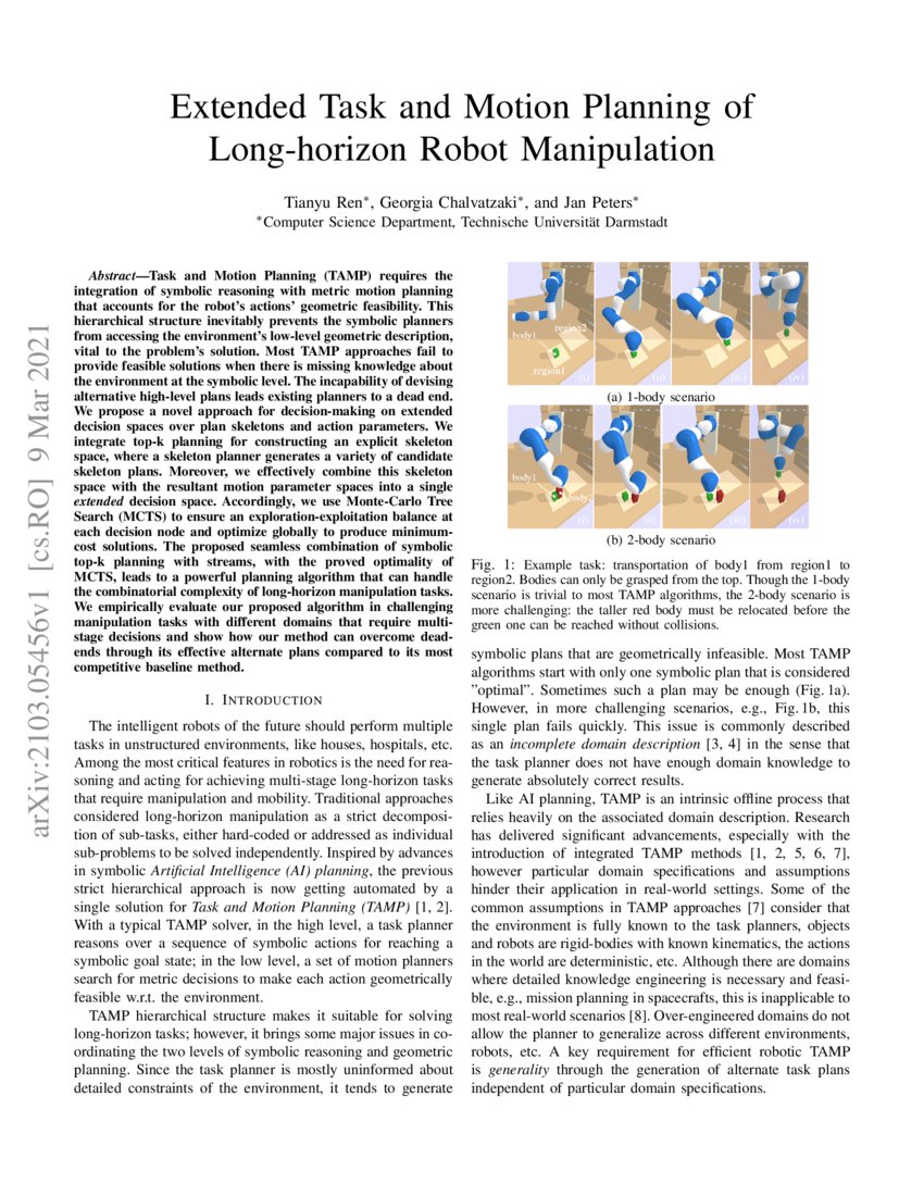 Extended Task and Motion Planning of Long-horizon Robot Manipulation | DeepAI