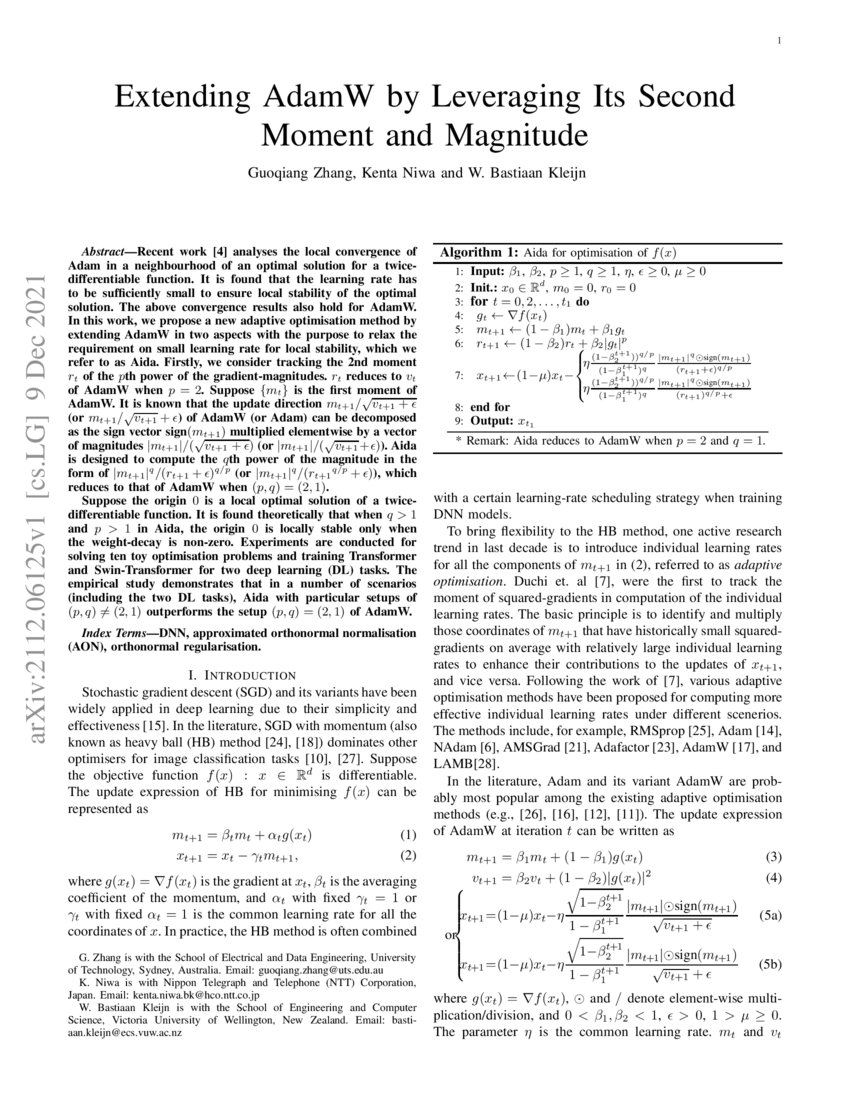 Extending AdamW by Leveraging Its Second Moment and Magnitude | DeepAI
