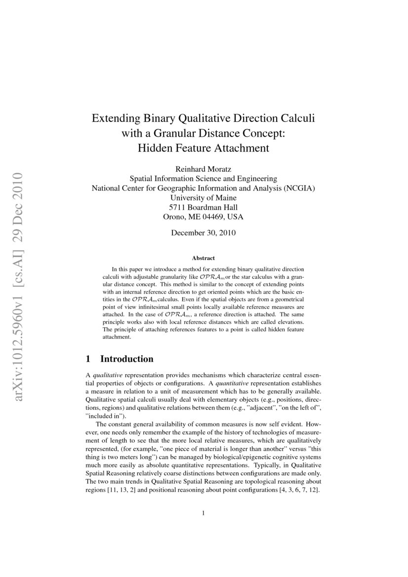 Extending Binary Qualitative Direction Calculi with a Granular Distance Concept: Hidden Feature ...