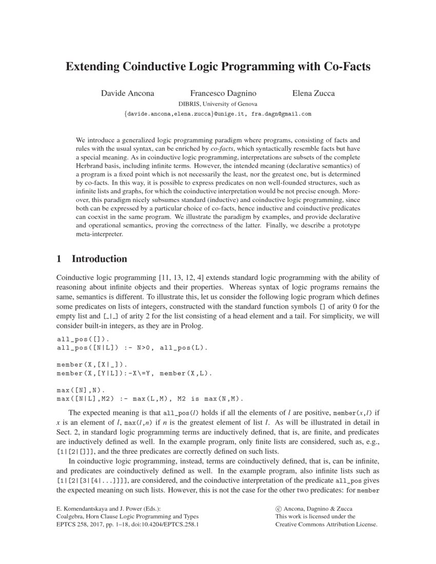 Extending Coinductive Logic Programming With Co Facts Deepai 
