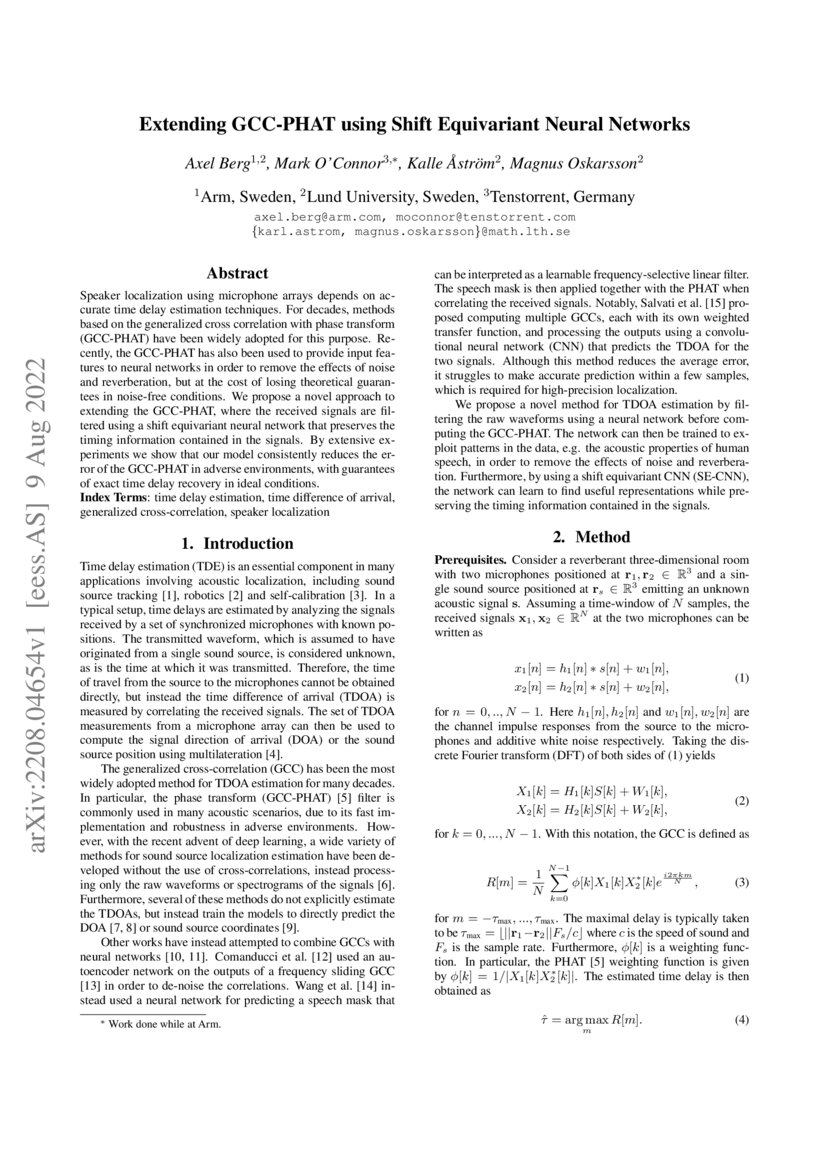 Extending GCC-PHAT using Shift Equivariant Neural Networks | DeepAI