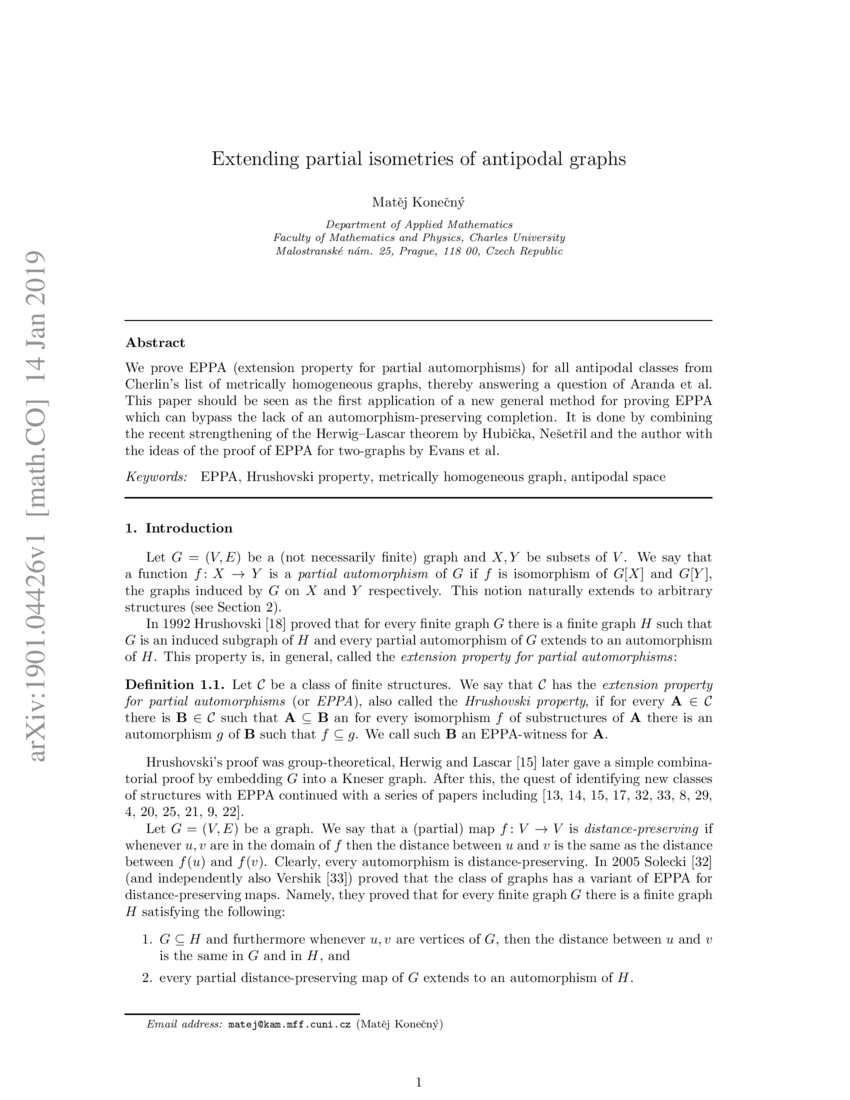 Extending partial isometries of antipodal graphs | DeepAI