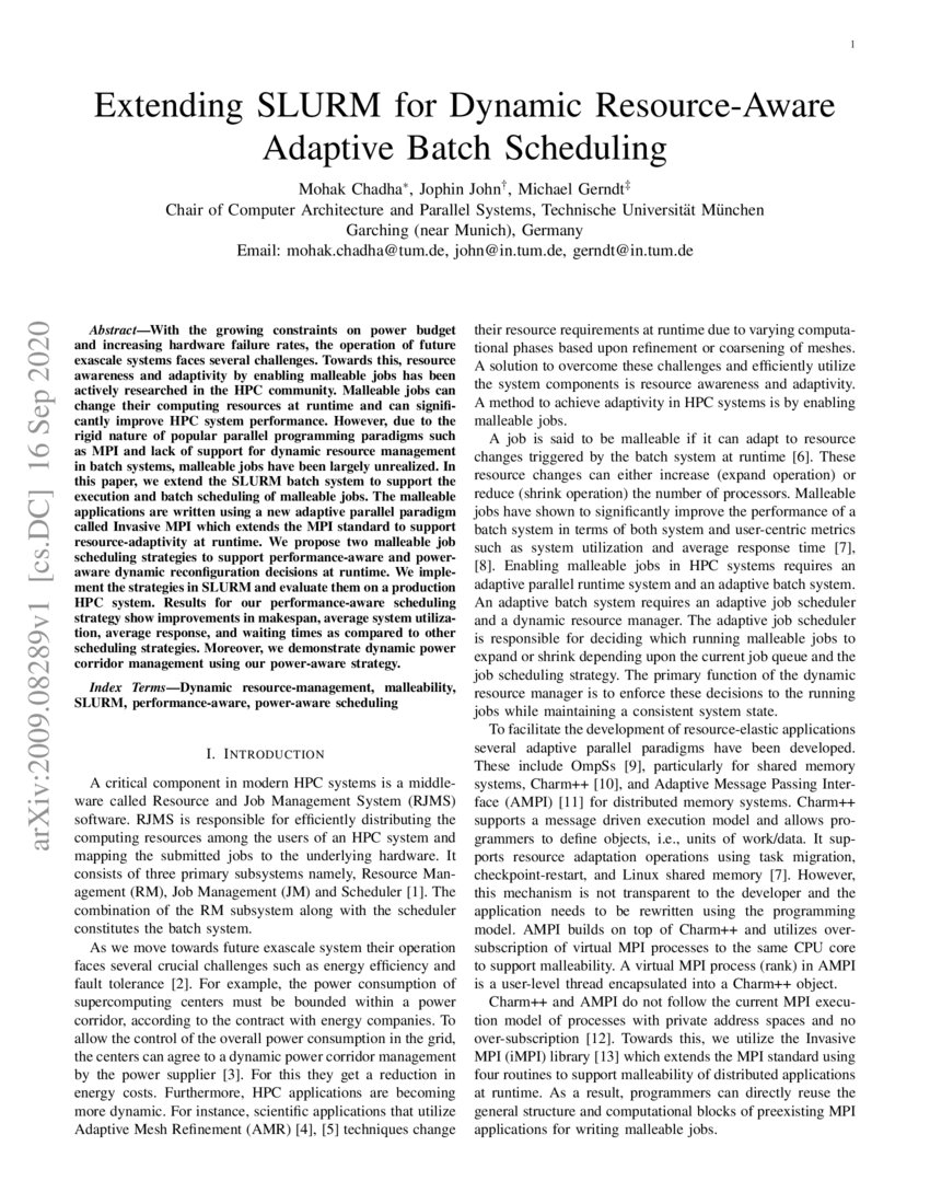 Extending Slurm For Dynamic Resource Aware Adaptive Batch Scheduling Deepai