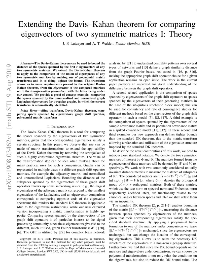 Extending the Davis-Kahan theorem for comparing eigenvectors of two ...