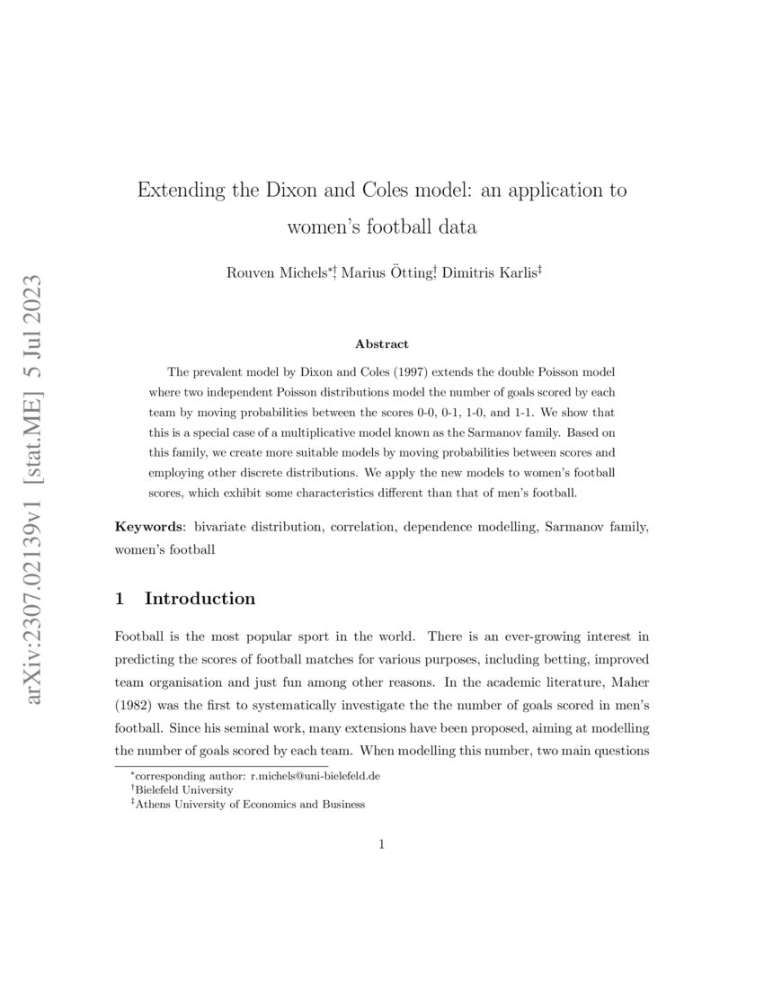 Extending the Dixon and Coles model: an application to women's football ...