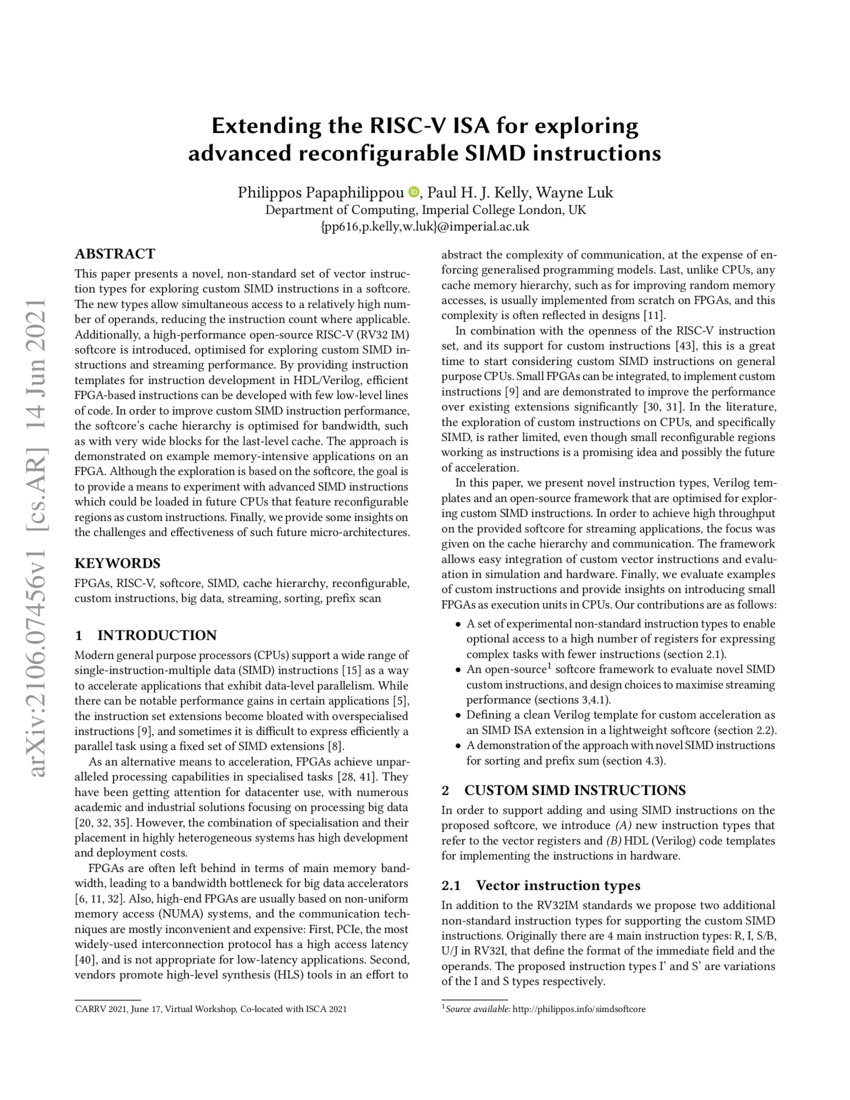 Extending the RISC-V ISA for exploring advanced reconfigurable SIMD instructions | DeepAI
