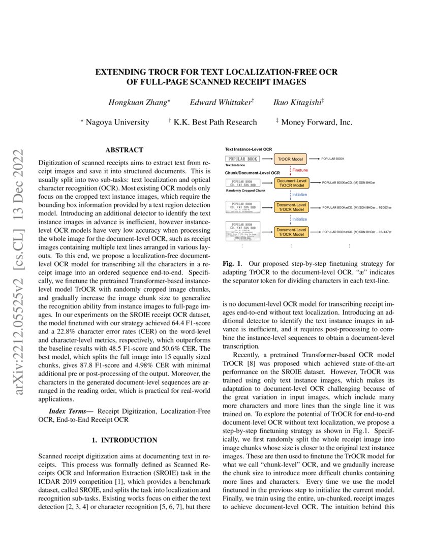 Extending Trocr For Text Localization Free Ocr Of Full Page Scanned Receipt Images Deepai