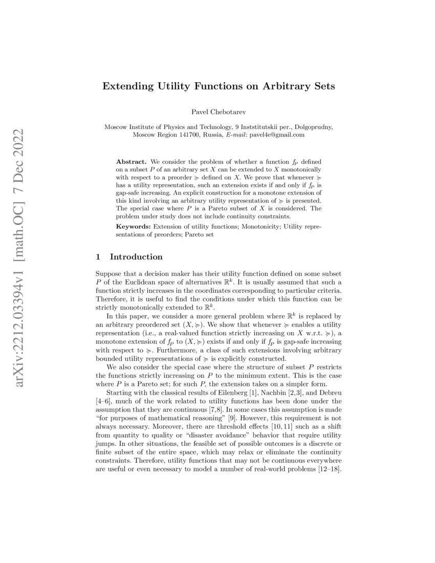 Extending Utility Functions On Arbitrary Sets Deepai