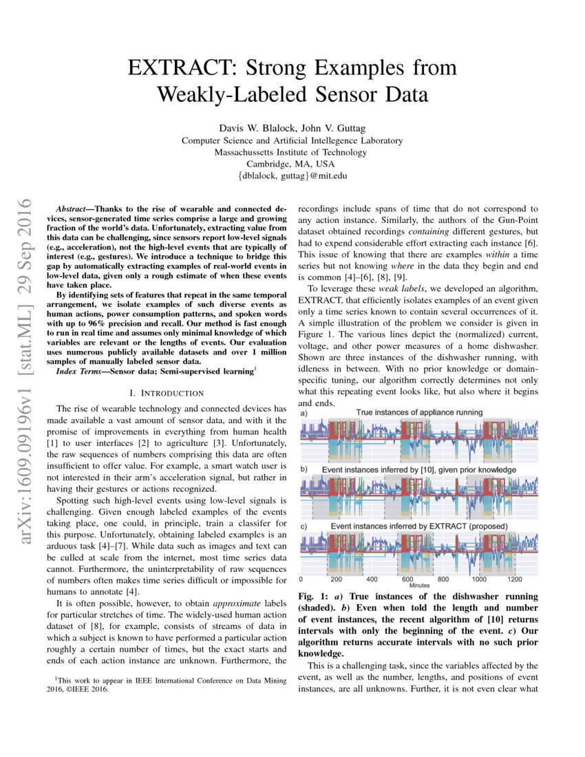 EXTRACT: Strong Examples from Weakly-Labeled Sensor Data | DeepAI
