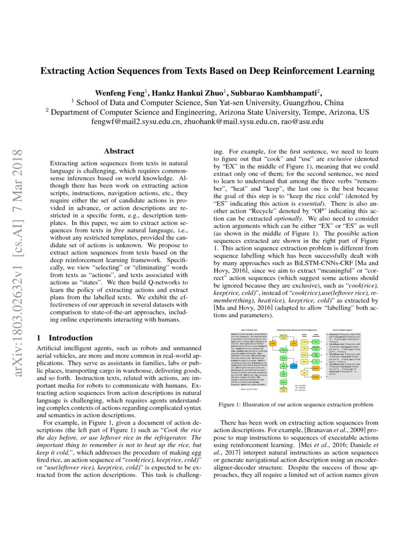 Extracting Action Sequences from Texts Based on Deep Reinforcement Learning | DeepAI