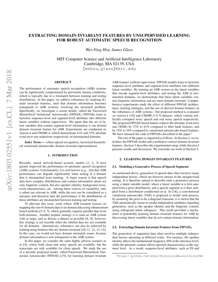 Extracting Domain Invariant Features By Unsupervised Learning For Robust Automatic Speech 