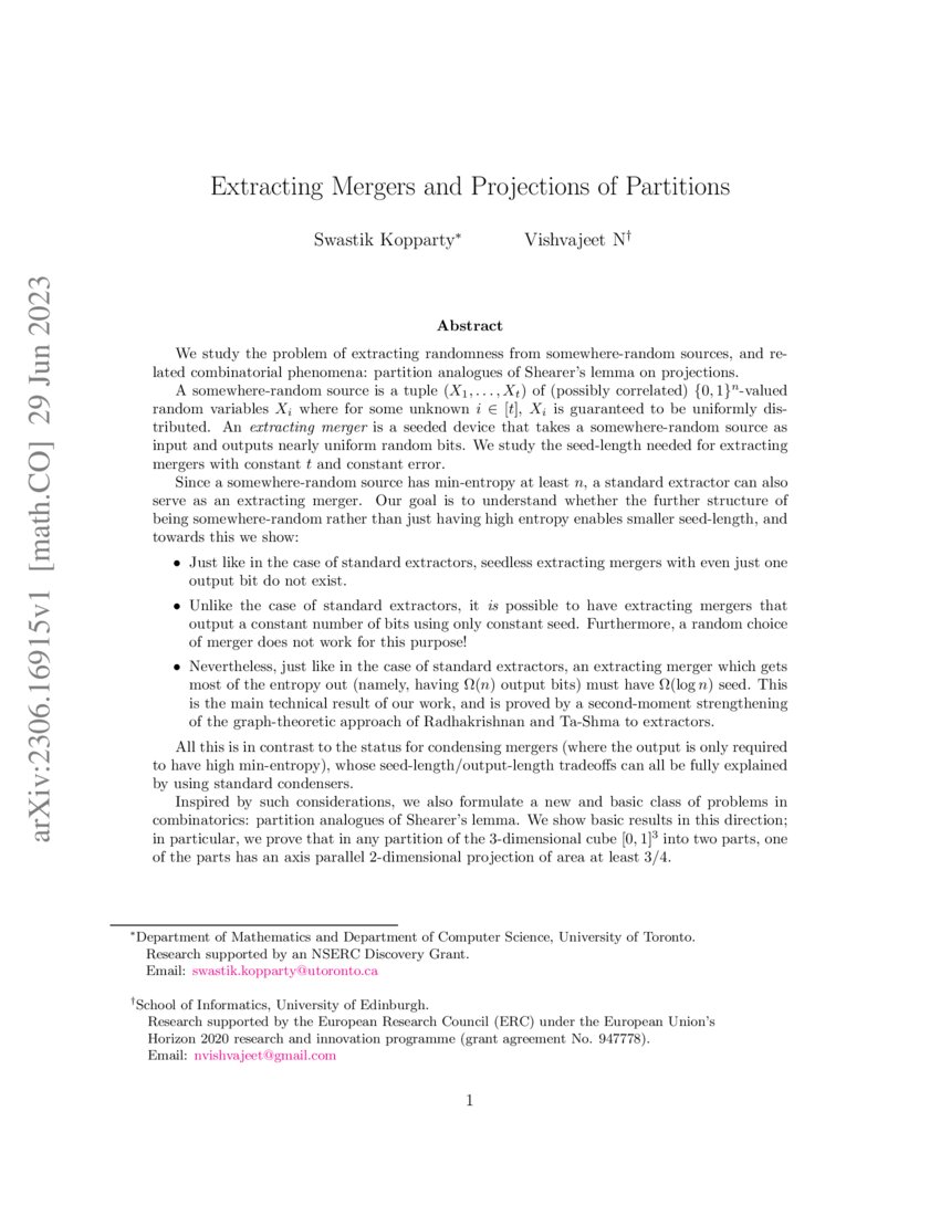 Extracting Mergers And Projections Of Partitions Deepai