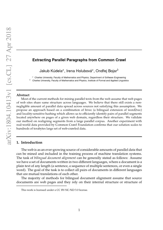 Extracting Parallel Paragraphs from Common Crawl | DeepAI
