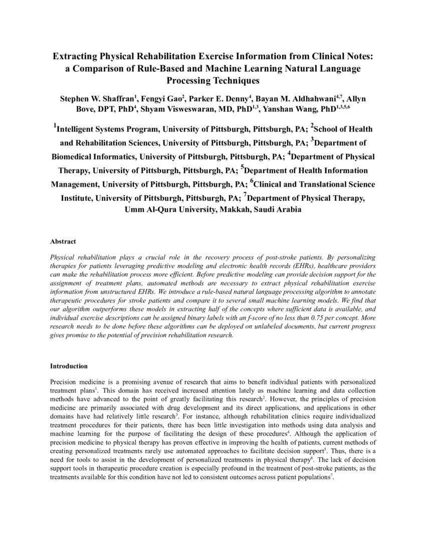 Extracting Physical Rehabilitation Exercise Information from Clinical ...