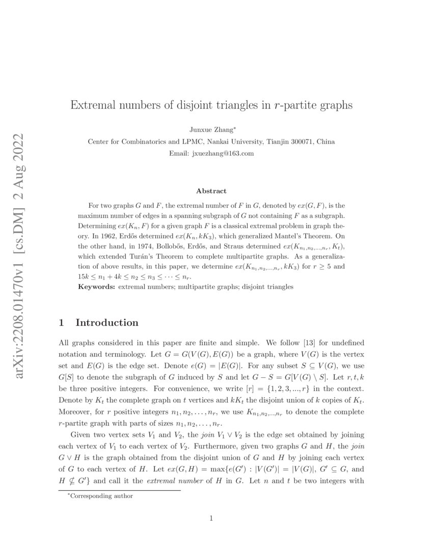 Extremal numbers of disjoint triangles in r-partite graphs | DeepAI