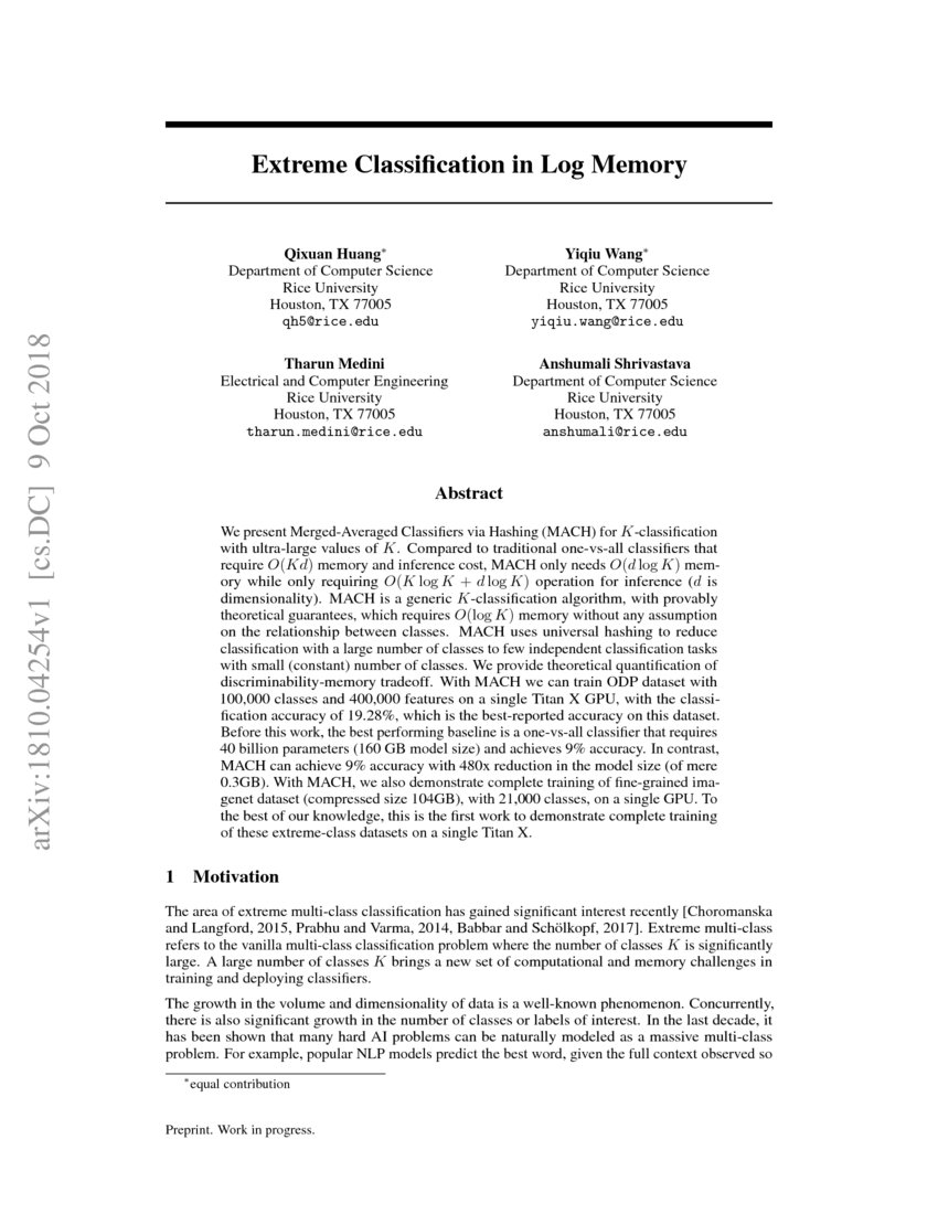 Extreme Classification in Log Memory | DeepAI